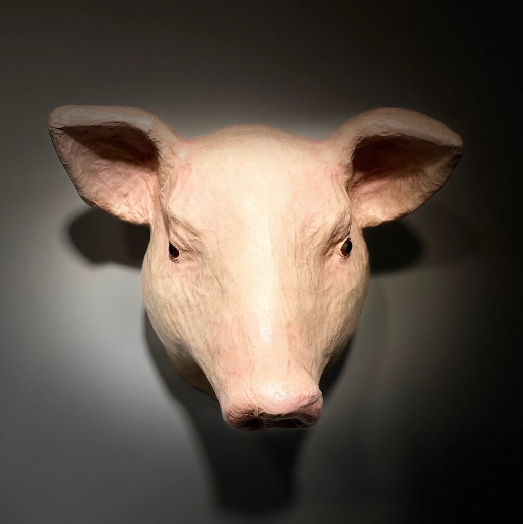 Hand painted, papier mache pig mount, available at natur